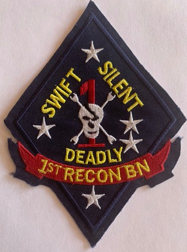 USMC 1st RECON BATTALION SKULL NOVELTY PATCH EMBROIDERED ON CLOTH 4 1/2 ...