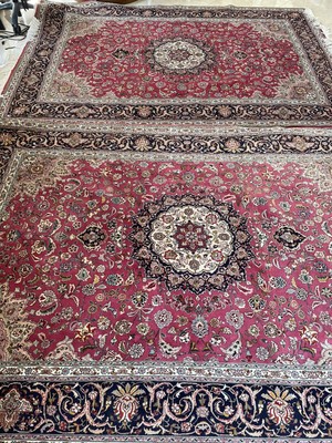 Pair Of Floral Tabtrizz Hand Knotted Persian Rug Wool&SILK 50 Raj 10x7 ...