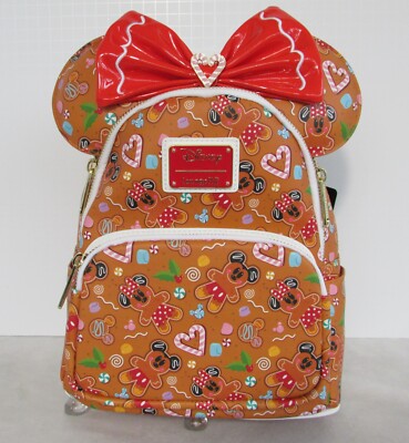 Disney Loungefly Gingerbread Mickey Minnie Mouse Mini Backpack & Ears ...