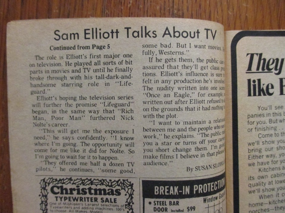 December 19, 1976 Detroit News TV Magazine(SHARON GLESS/SAM ELLIOTT ...