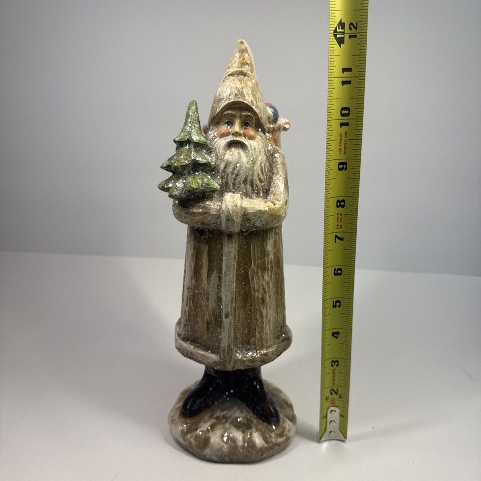 12in Primitive White Belsnickle Santa Claus Christmas Figure with snow and tree. | eBay