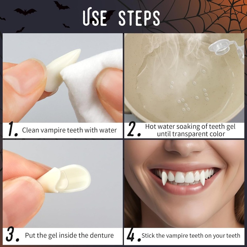 8 Pairs Vampire Teeth, 4 Size Fangs with 2 Teeth Glue, Halloween... | eBay