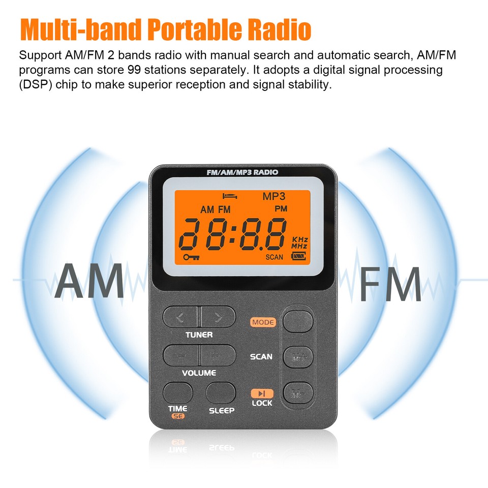 Pocket Digital LCD Screen AM/FM Radio Receiver MP3 Player+Earphone for ...