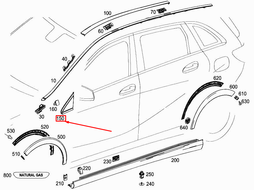MERCEDES B-class W246 2013 Exterior Front Left a Pillar Trim ...