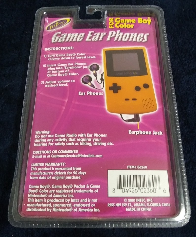 2001 BRAND NEW SEALED Purple Intec Gameboy Color Video Game Ear Phones ...