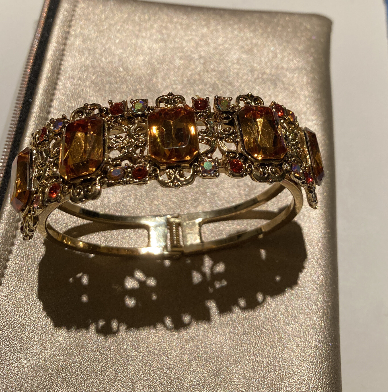 Vintage Hinged Bangle With Swarovski Crystals Gem