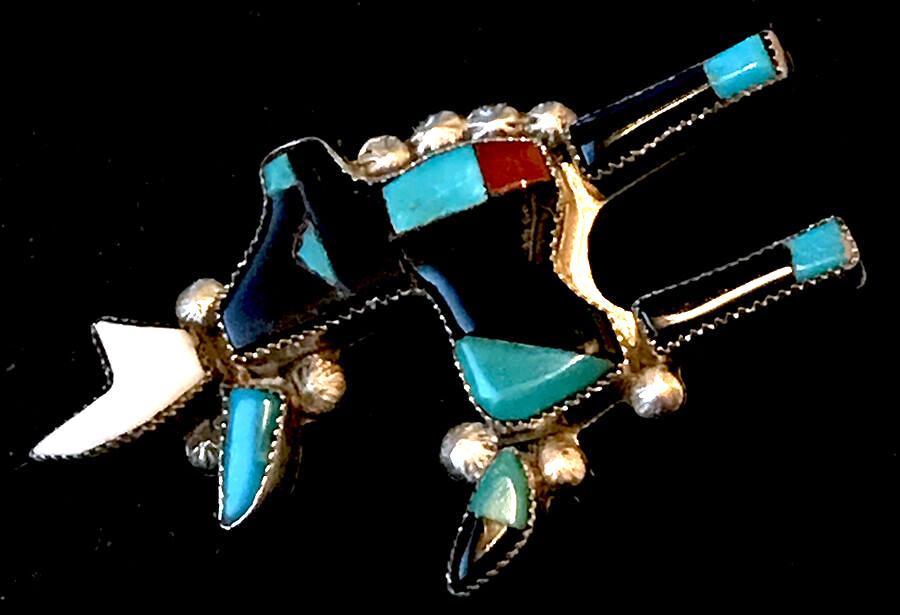 Zuni Bowman Paywa Pronghorn Antelope Pin Coral Turquoise "Book Piece ...