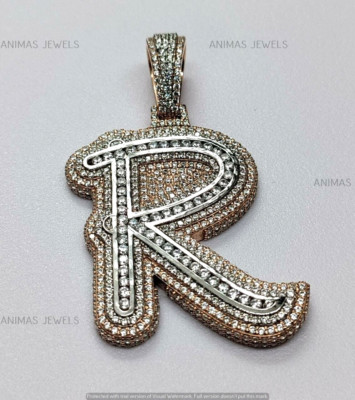 2.50 ct Lab-Created Diamond Letter R Alphabet Charm Pendant 14K Rose ...