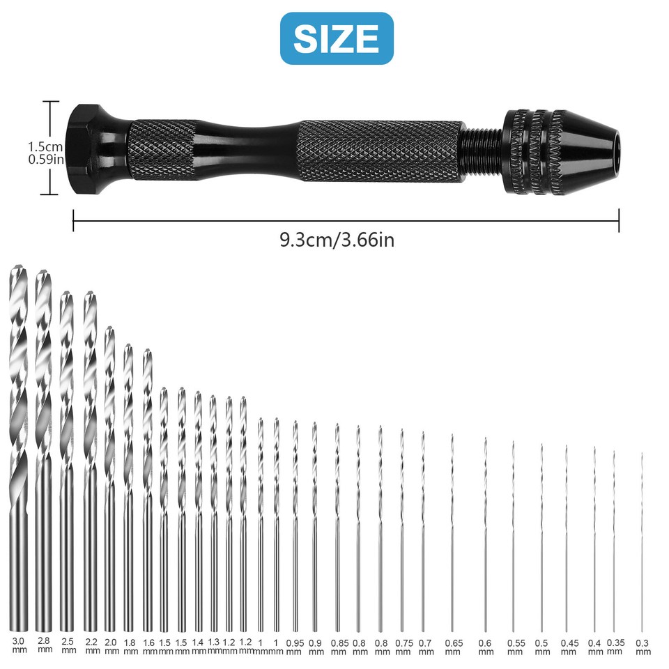 31Pcs Mini Micro Hand Drill Bits Set Small Manual Keyless Chuck Pin ...
