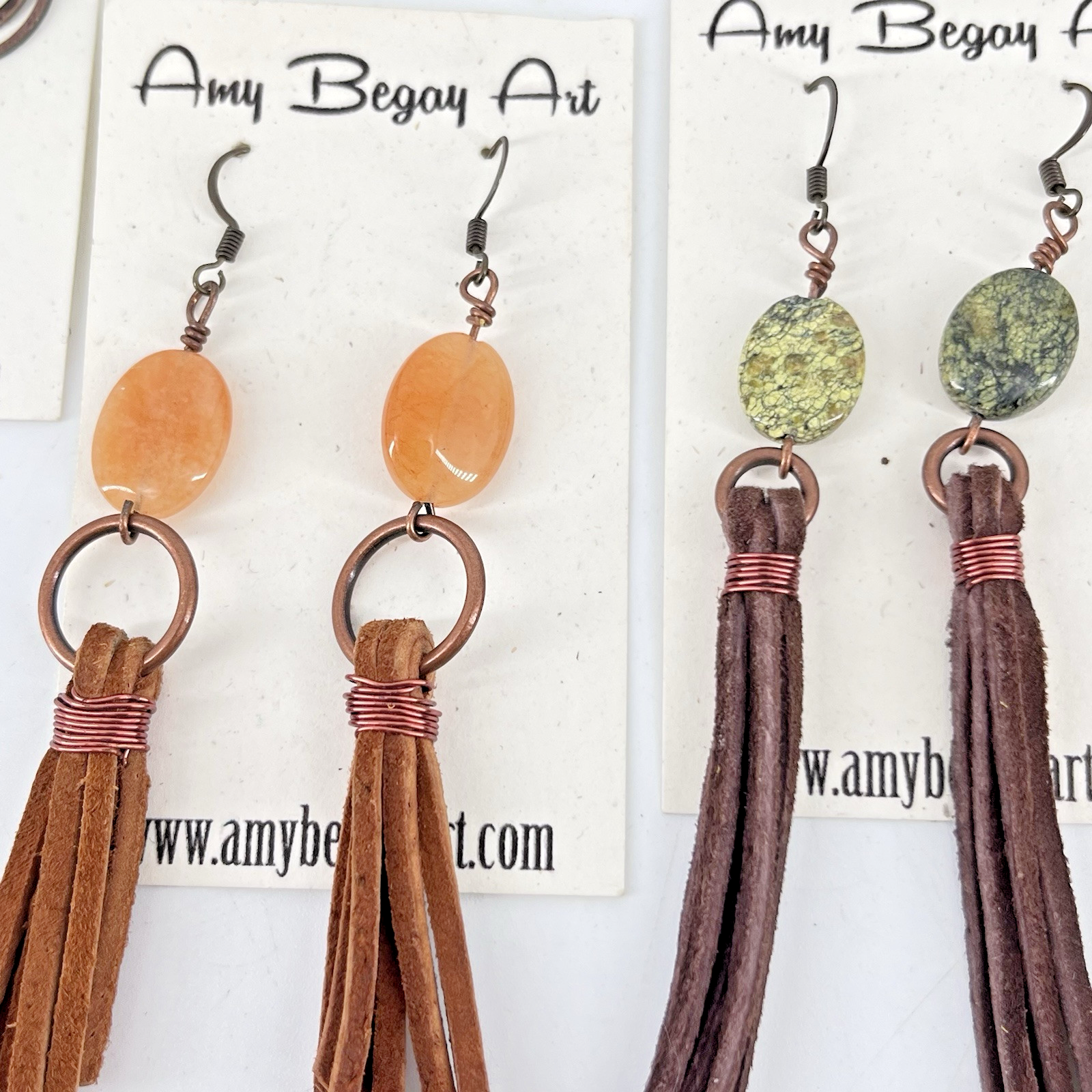 Carnelian Jasper Pearl Leather Fringe Earrings Hand Cut Amy Begay Art ...