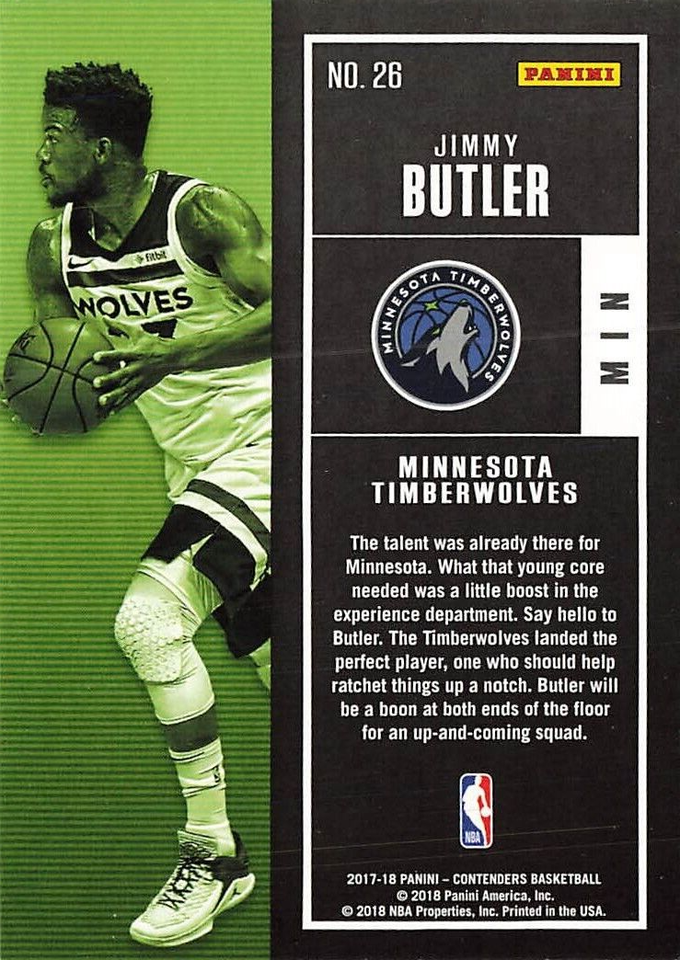 2017-18 Panini Contenders Basketball #26 Jimmy Butler Minnesota ...