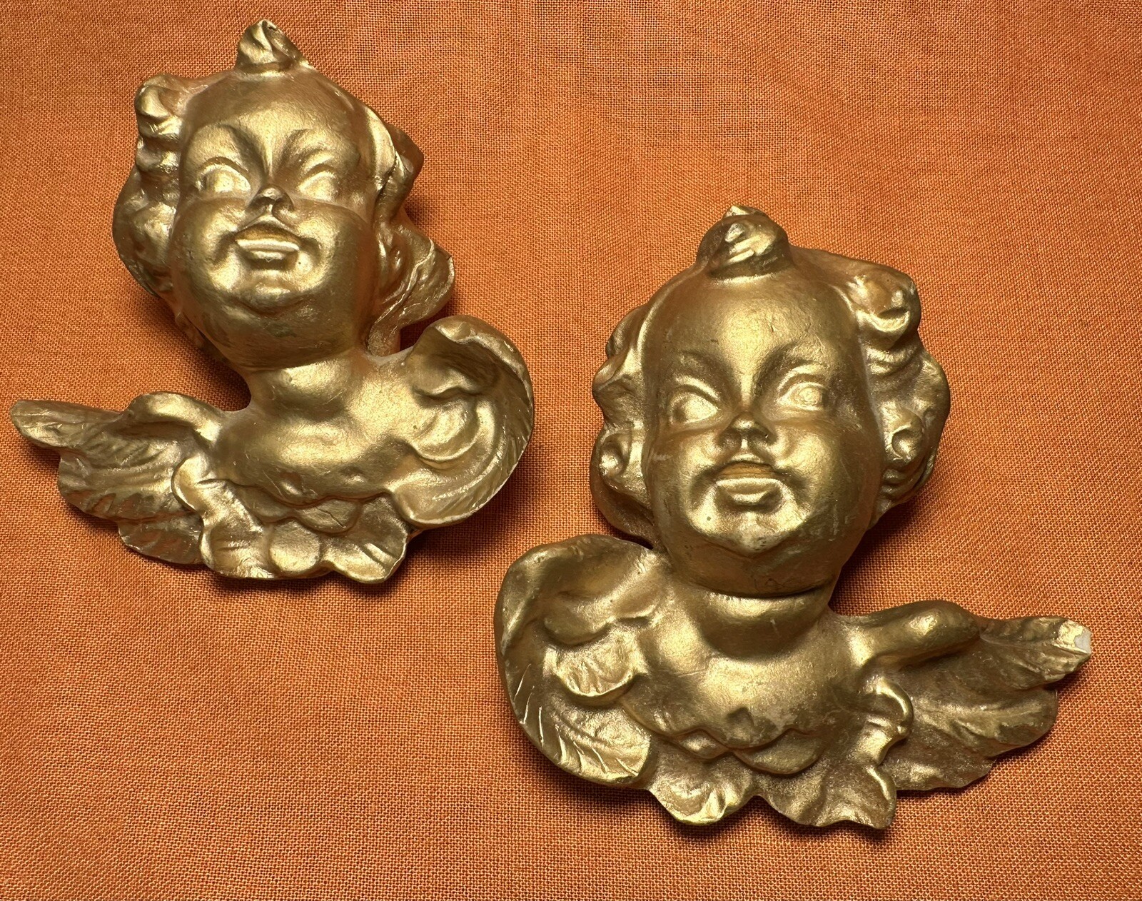 VTG Pair Angels Cherubs Putti Heads Wing Rococo Style Wall Hanging Gold ...