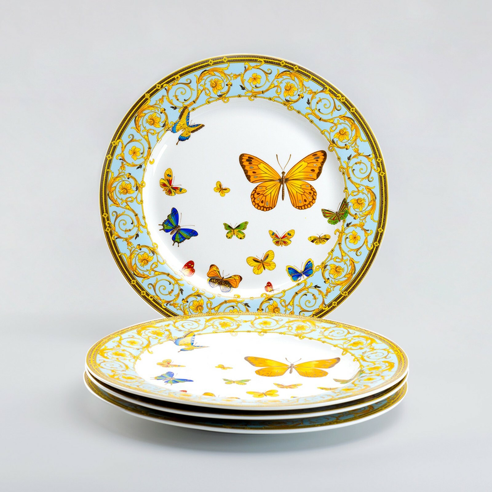 Grace Teaware 11" Butterflies Blue Ornament Fine Porcelain Dinner Plate ...