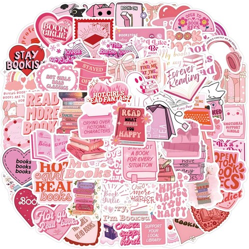 Zoruam Bookish Pink Cartoon Waterproof Reusable Stickers, 120pcs for ...