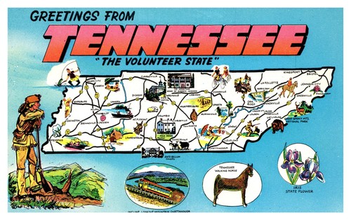 Postcard TN Map Greetings from Tennessee The Volunteer State | eBay