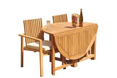 3pc Grade-A Teak Dining Set 48 Round Butterfly Table Clipper Stacking ...