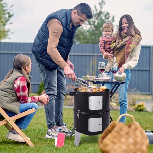 Vertical Charcoal Smoker Heavy Duty Round BBQ Grill for Outdoor Cooking ...