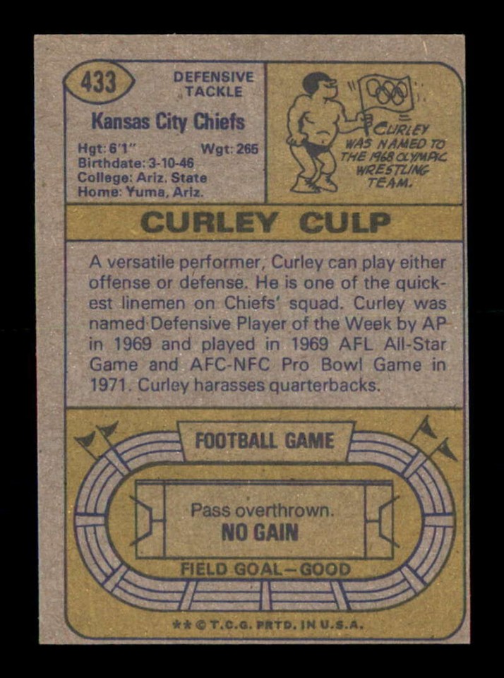 1974 Topps #433 Curley Culp EX+ X3105904 | eBay
