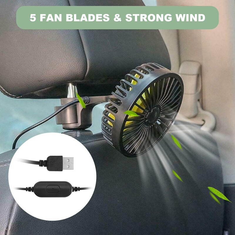 Car Cooling Fan, USB Backseat Auto Rear Fan 3 Speed Vehicle Clip Fan ...
