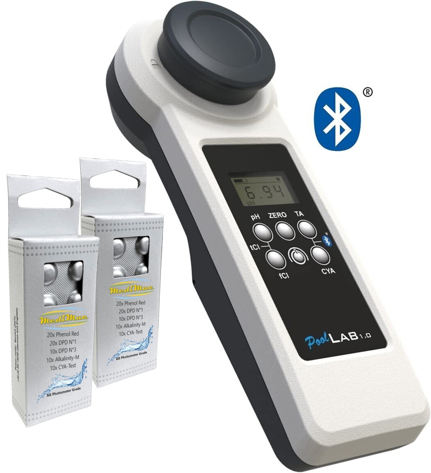 PoolLab 1.0-15 IN 1 Photometer Con 70 Tabletas de Prueba + Extra Refill ...