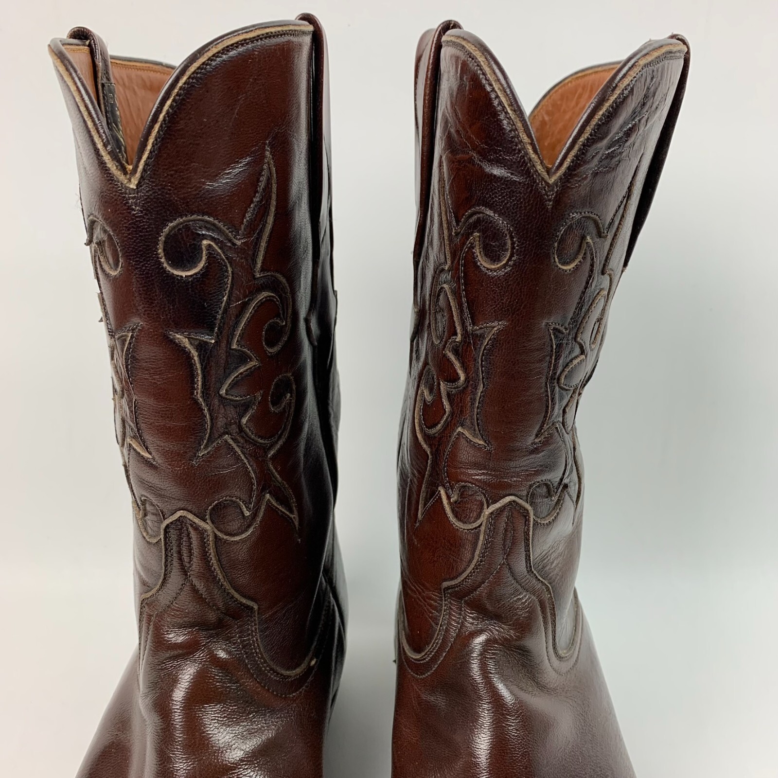 Lucchese Western Cowboy Boots Brown Leather Pointed T… - Gem