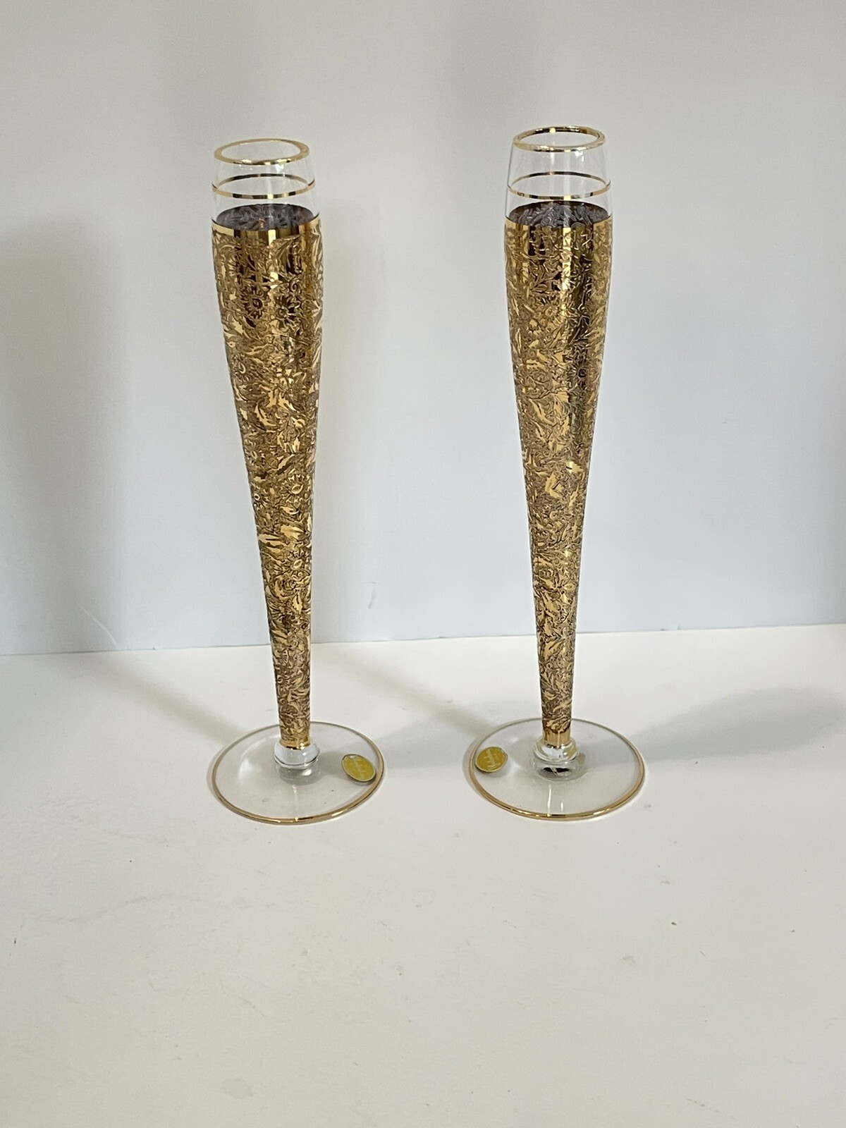 Glastonbury Gold Lotus Tall Champagne Flutes Gold Encrusted Floral ...