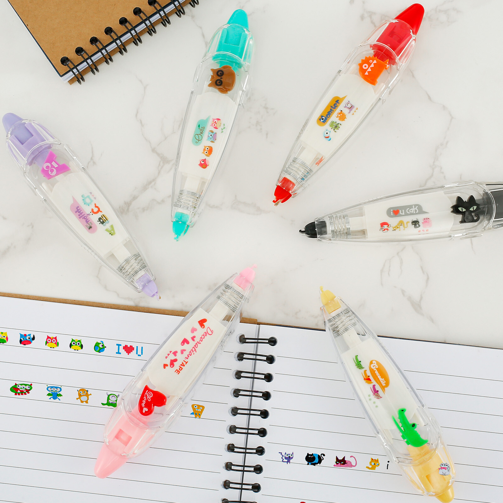 6Pcs Decoration Tape Pen Cute Patterns Decorative Correction Tape Pen🍬 ...