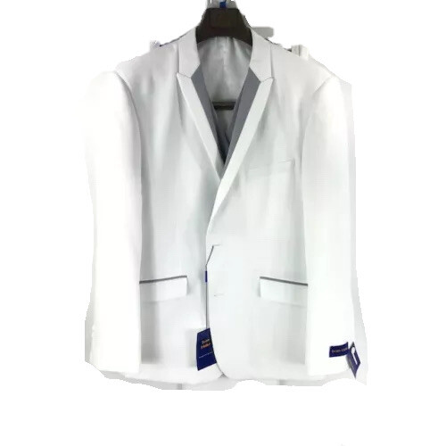 Tony Blake White Gray Suit Men's 3 Piece Slim Fit Flat Front Pants Size ...