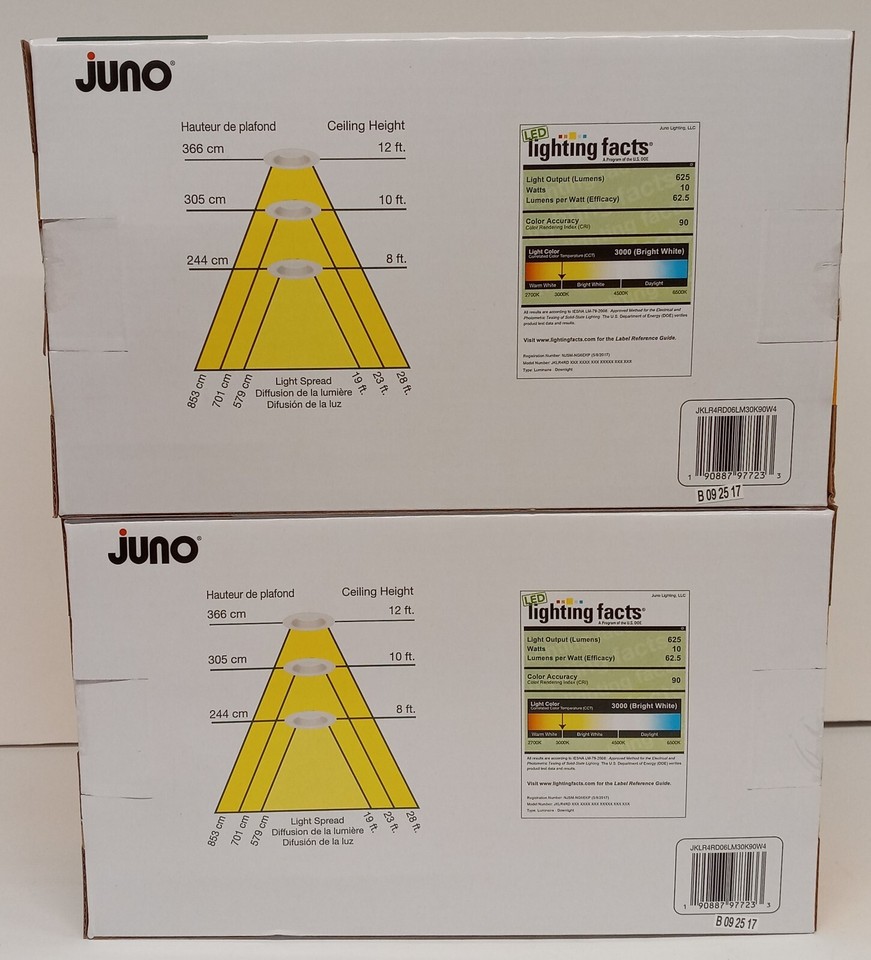 Lot of 2 Juno 4" LED Light Baffle Kit White Round Downlight 3000K 625 ...