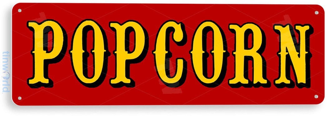 Vintage Popcorn Sign Hot Buttered Popcorn Tin Sign | Vintage Signs