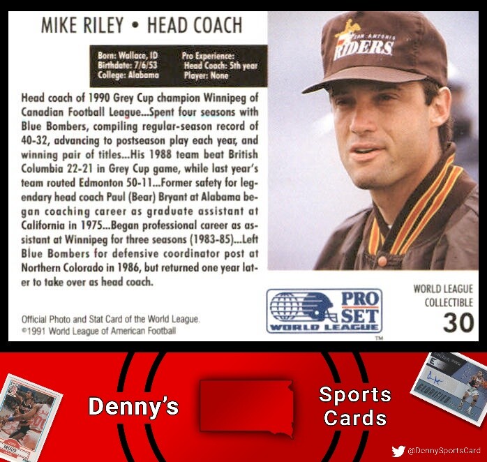 1991 Pro Set #30 Mike Riley San Antonio Riders Football Card | eBay