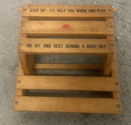 Vtg Children's Wooden Chair Step Sit Stool Combo Folding Convertible ...