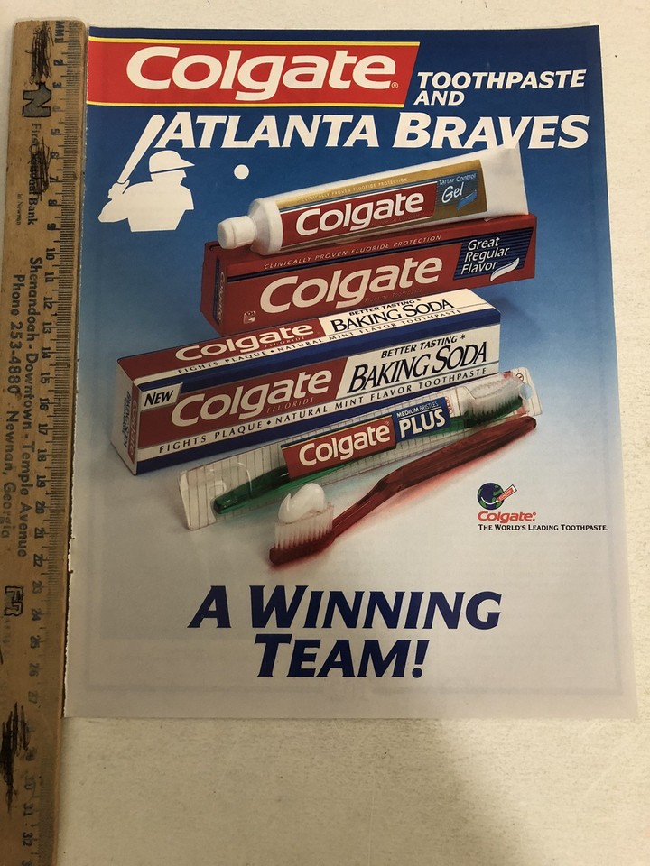 1992 Colgate Toothpaste Atlanta Braves Print Ad Advert pa9 | eBay