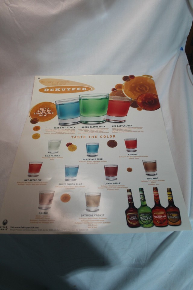 Dekuyper Schnapps Liqour Bar Sign Mixology Cocktail Mixed Drinks Chart ...