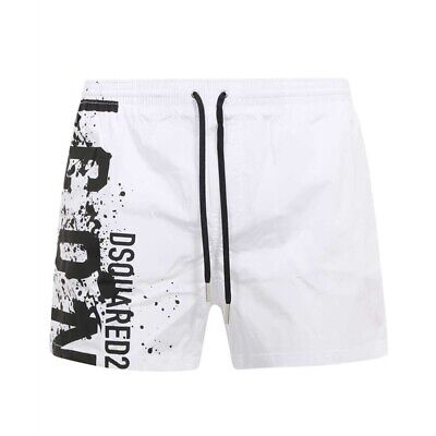 Dsquared2 Men's Swim Shorts D7B645420 White/Black With Logo Dsquared2 Men's Swim Shorts D7B645420 White/Black With Logo