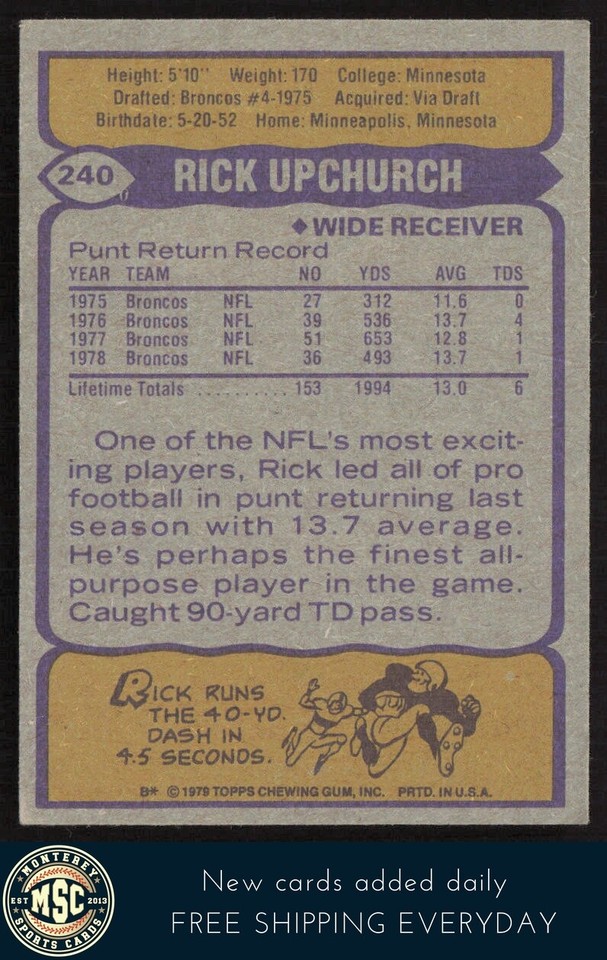 Rick Upchurch 1979 Topps #240 Denver Broncos | eBay