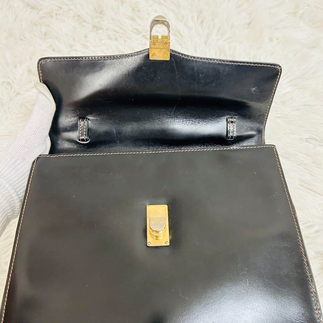 Vintage Loewe Leather Top Handle Handbag Shoulder Bag Black Vintage Loewe Leather Top Handle Handbag Shoulder Bag Black