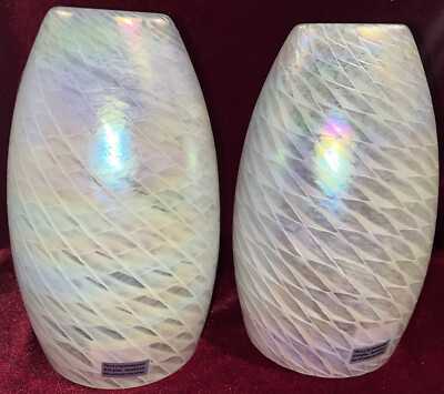 Pair Of Handmade Art Glass Iridescent Honeycomb Glass Pendulum Light ...