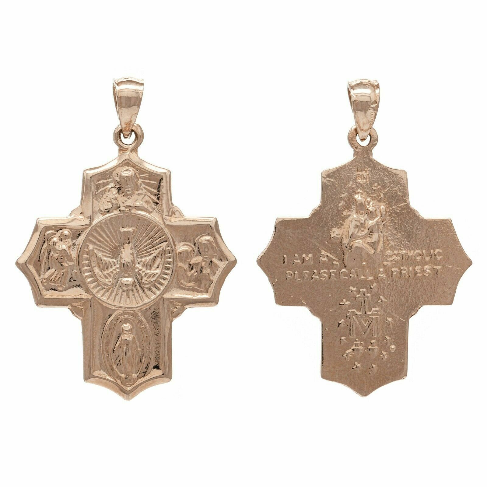 14k Rose Gold Holy Spirit Scapular Four Way Cross Charm Pendant 1" 5.6 ...