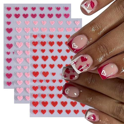 Glitter Heart Nail Stickers 3D Valentine's Day Nail Art Stickers ...