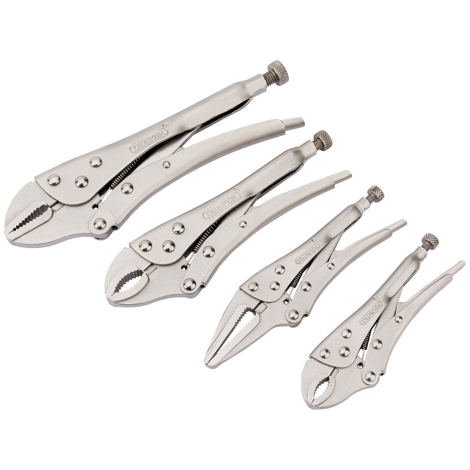 Draper 35373 4 Piece Self Grip Mole Grip Pliers Set Curved Jaw Straight ...
