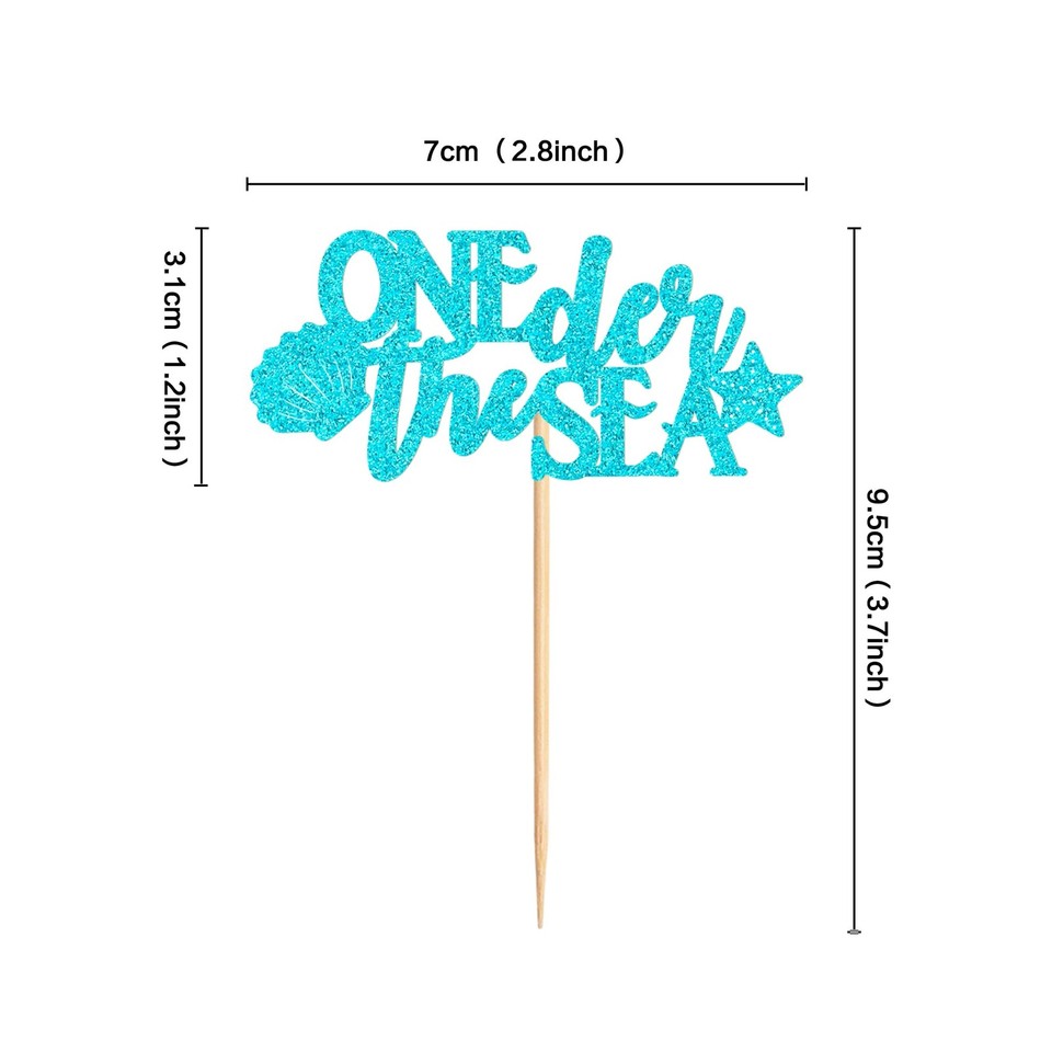 24Pcs Ocean Theme Cupcake Toppers Glitter Blue Onederful Cake ...