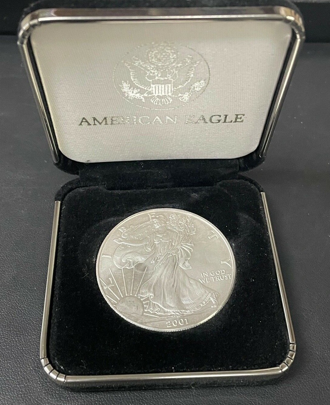 2001 $1 American Silver Eagle Coin 1ozt. .999 Silver In Mint Display ...