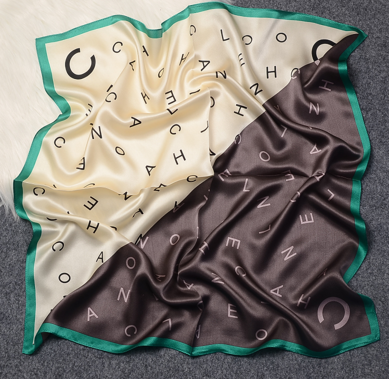 100%Silk Mulberry Wrap Shawl Square Bicolor letters Print Bandanna ...