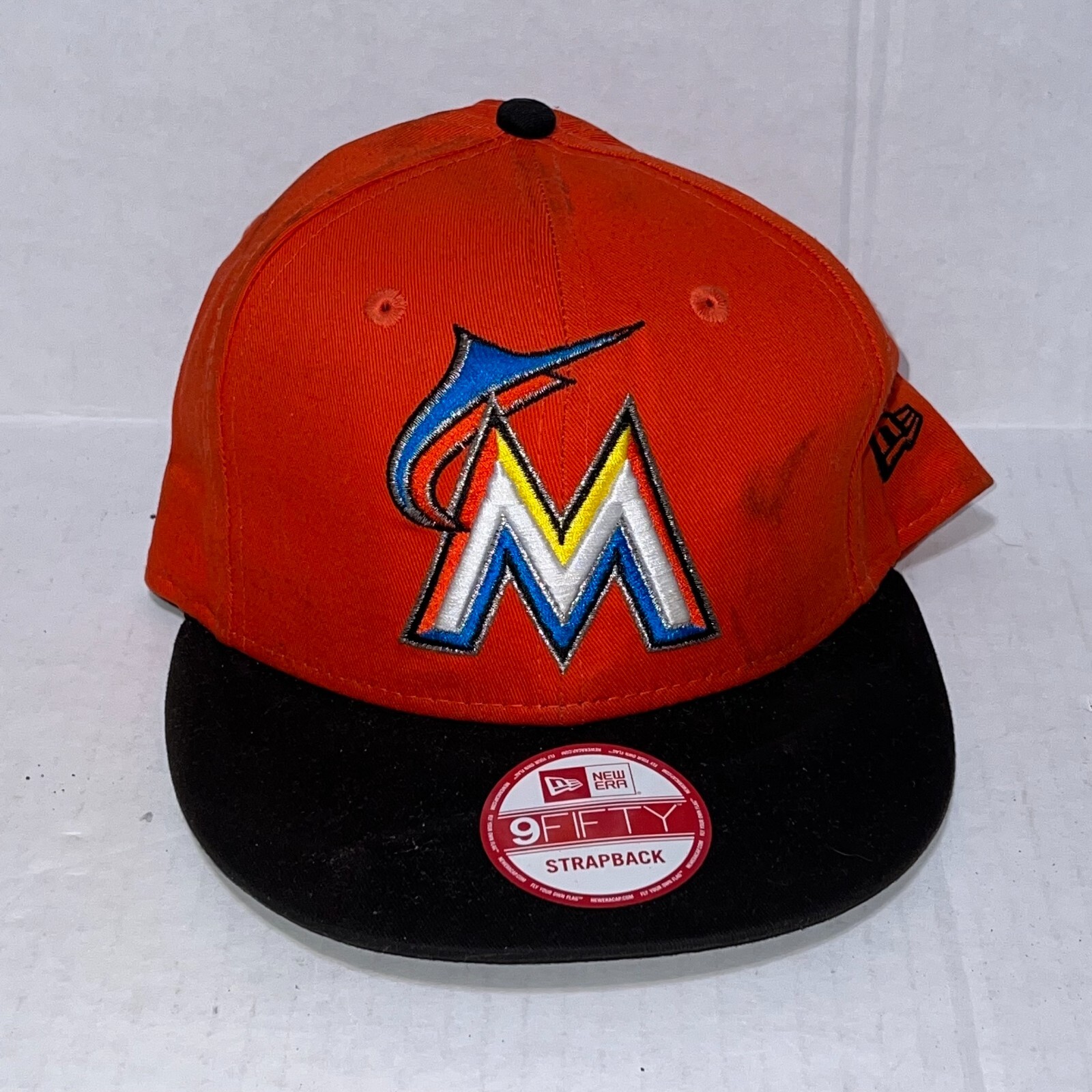 Miami Florida Marlins Hat New Era 9Fifty MLB Orange Leather Strapback ...