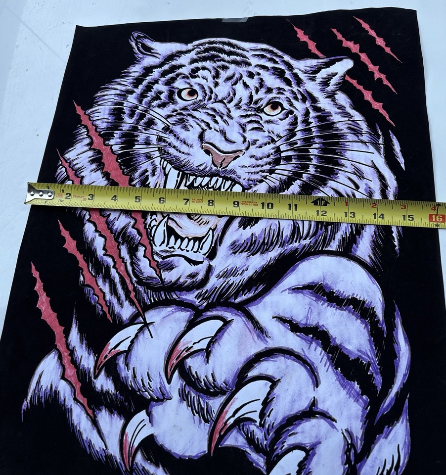 Vintage 1990’s Velvet Blacklight White Tiger Poster MCM Art Uncaged ...