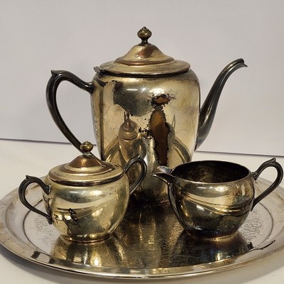 VTG Tea Set FBR Silver On Copper 2311 Tea Pot, Sugar, Creamer, Tray ...
