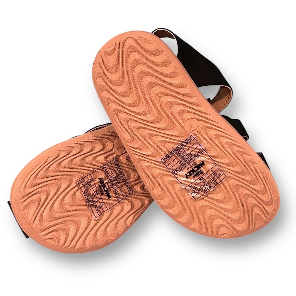 NEW! Mickey Mouse Boys Black Leather Sandals Size 7 Toddler No Buckle ...