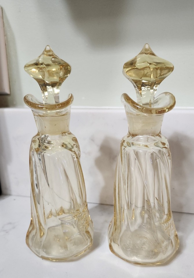 Heisey Yellow Sahara Vinegar Oil Cruets Twist | eBay