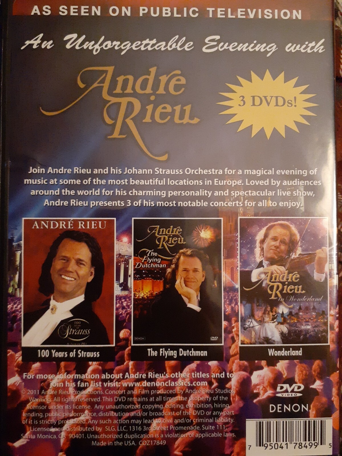 ANDRE RIEU: AN UNFORGETTABLE EVENING WITH ANDRE RIEU 3 DVD SET 2011 PBS ...